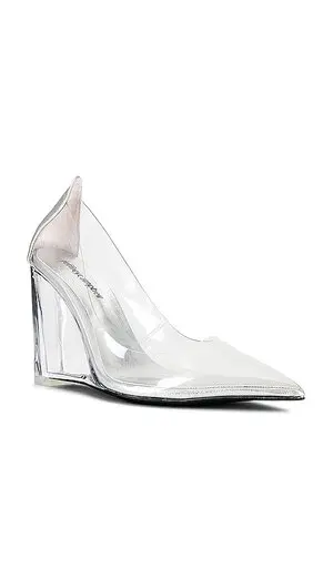 Jeffrey Campbell Clear View Wedge In Metallic Silver