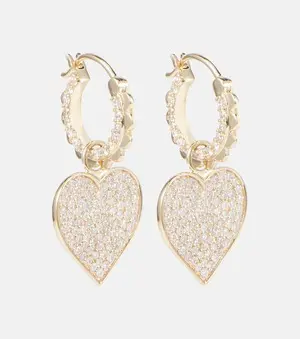 SYDNEY EVAN 14kt Scalloped Heart Charm Hoop Earrings With Diamonds - Gold