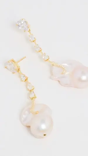 BY ADINA EDEN 14k Dangling Baroque Pearl Stud Earrings