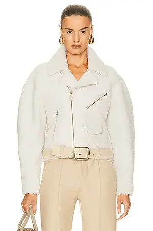 Chloé Chloe Shearling Short Jacket In Ivory Confident White