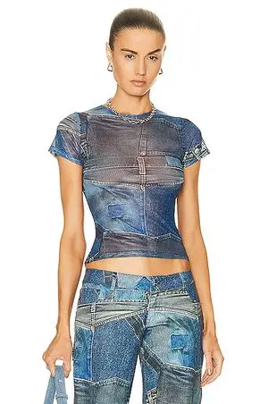 Miaou Miaou Mini Tee In Blue Denim Print