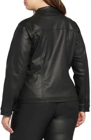NYDJ Coated Stretch Denim Trucker Jacket - Black Coated