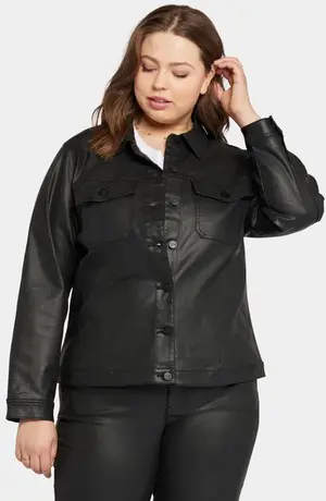 NYDJ Coated Stretch Denim Trucker Jacket - Black Coated