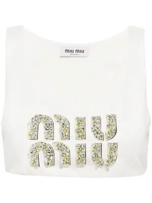 Miu Miu Ogo-embeished Crop Top White