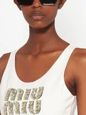 Miu Miu Ogo-embeished Crop Top - White/multicolour
