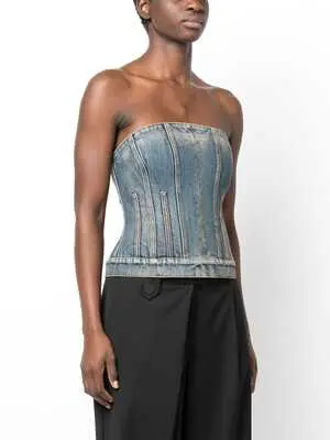 Alexander McQueen Strapless Denim Top