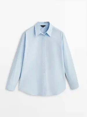 Massimo Dutti Poplin Shirt With Seam Detailing - Sky Blue