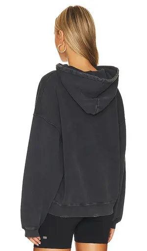 ANINE BING Harvey Distressed Organic Cotton Logo Hoodie - Dark Washed Black