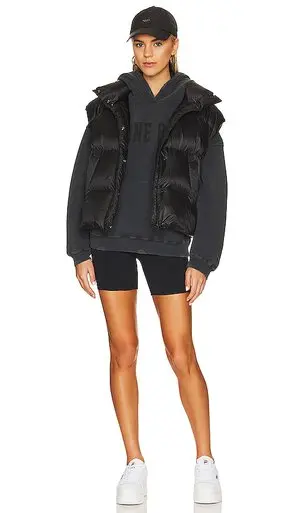 ANINE BING Harvey Distressed Organic Cotton Logo Hoodie - Dark Washed Black