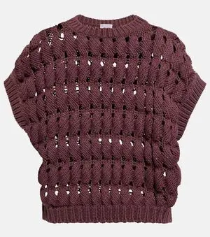 Brunello Cucinelli Open-work Cotton-blend Top