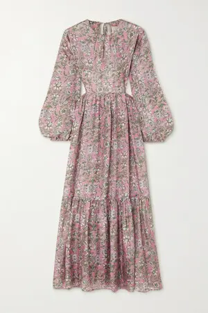 Hannah Artwear Carmen Open-back Tiered Floral-print Silk Midi Dress