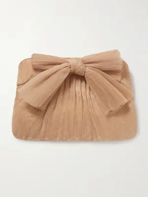 LOEFFLER RANDALL Rayne Bow-embellished Plissé-organza Clutch - Pink