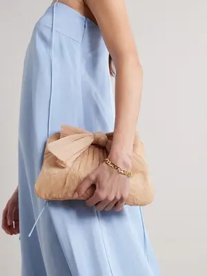 LOEFFLER RANDALL Rayne Bow-embellished Plissé-organza Clutch - Pink