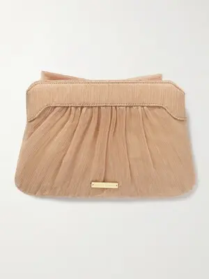 LOEFFLER RANDALL Rayne Bow-embellished Plissé-organza Clutch - Pink