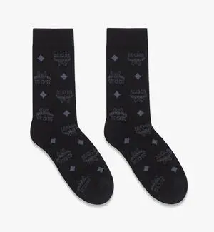 Mcm MCM Monogram Knit Crew Socks Black + Grey
