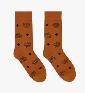 Mcm MCM Monogram Knit Crew Socks Cognac