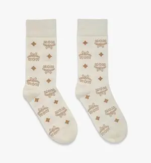 Mcm Monogram Knit Crew Socks - White (beige)