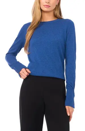 Halogen Button Cuff Crewneck Sweater - Mountain Blue