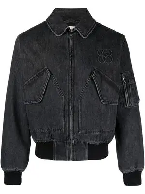 Stefan Cooke Monogram Denim Bomber Jacket In Black - 56% Off