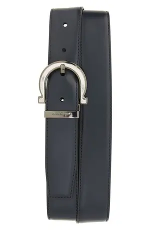 FERRAGAMO Gancio Reversible Leather Belt - Blue Marine Nero