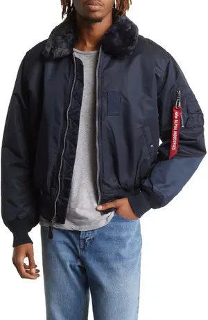 Alpha Industries Alpha Industries B-15 Water-Resistant Flight Jacket With Removable Faux Fur Collar Replica Blue