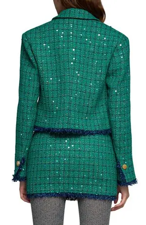 Endless Rose Sequin Tweed Crop Jacket With Fringe