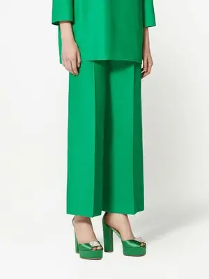 Valentino Garavani Wide-leg Wool-silk Trousers - Green