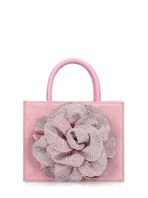 Mach & Mach Flower Satin & Crystal Top Handle Bag - Pink
