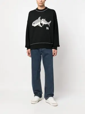 Palm Angels Embroidered Virgin Wool Jumper - Black