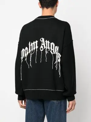 Palm Angels Embroidered Virgin Wool Jumper - Black