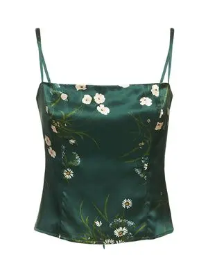 REFORMATION Overland Printed Silk Satin Top - Green,multi