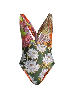 Agua Bendita Women's Pacifico Tulipa Suki Floral One-Piece Swimsuit  - Neutral