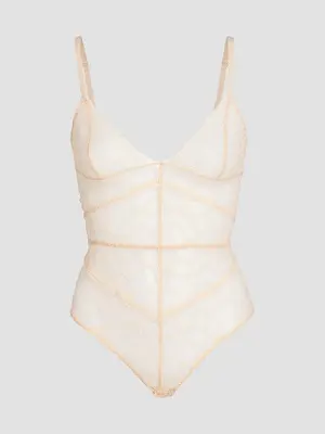 Kiki De Montparnasse Mon Cheri Sheer Lace Bodysuit - Blush