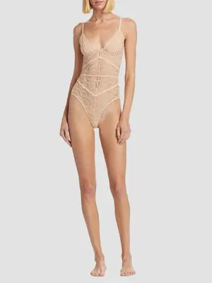 Kiki De Montparnasse Mon Cheri Sheer Lace Bodysuit - Blush