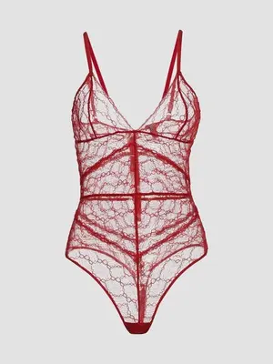 Kiki De Montparnasse Mon Cheri Sheer Lace Bodysuit - Red