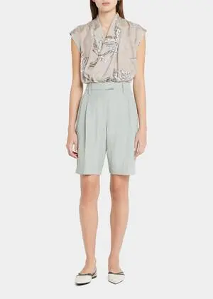 Brunello Cucinelli Marine Botanical-Print Silk Wrap Blouse - C6902 Beige