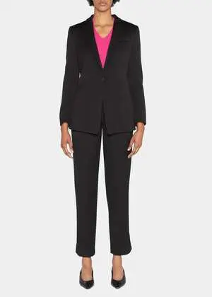Giorgio Armani Virgin Wool Tuxedo Blazer Solid Blue Navy