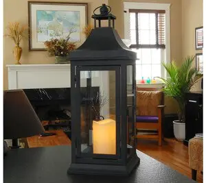 LUMABASE Classic Black Metal Lantern With Led C Andle