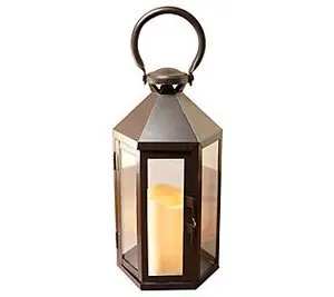 LUMABASE Warm Black Hexagon Metal Lantern With Ed Candle - One-color