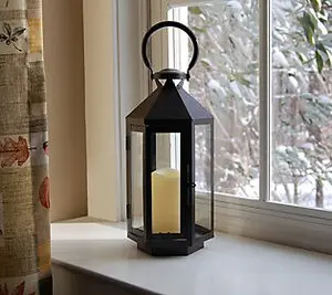 LUMABASE Warm Black Hexagon Metal Lantern With Ed Candle