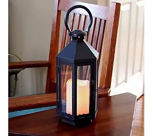LUMABASE Warm Black Hexagon Metal Lantern With Ed Candle