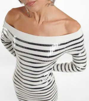 JEAN PAUL GAULTIER Sequined Striped Sweater Minidress