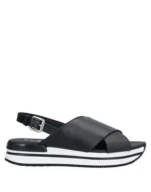 Hogan Leather Flatform Sandals - Black