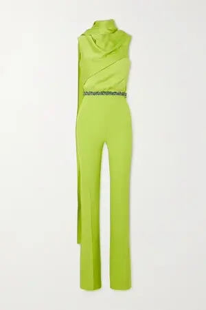 Safiyaa Cara Draped Satin And Crepe Jumpsuit - Green
