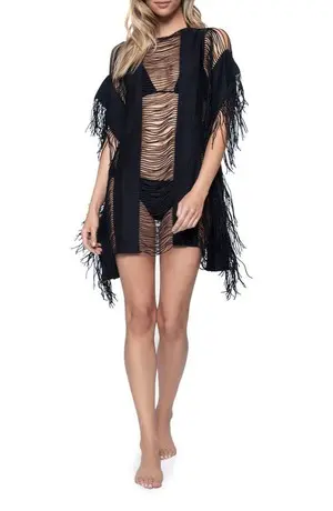PQ Monique Draped Fringe Cover-up Dress - Black