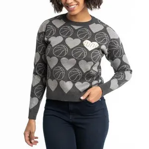 LUSSO Phoenix Suns Basketball Love Swarovski Crystal Intarsia Pullover Sweater - Charcoal
