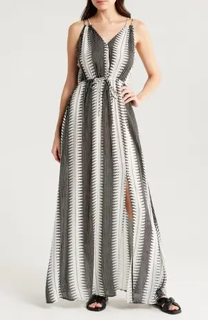 Elan Crinkle Gauze Cover-up Maxi Dress Black/ White Kenya
