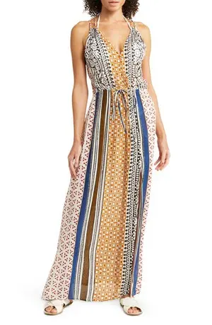 Elan Crinkle Gauze Cover-up Maxi Dress Brown Marrakesh