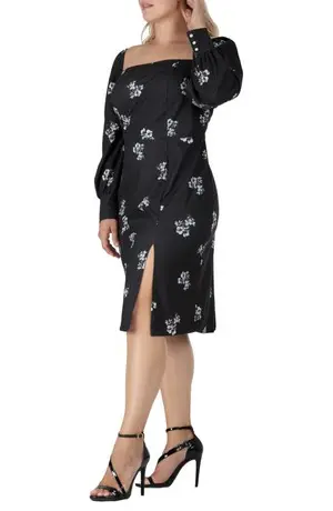 STANDARDS & PRACTICES Floral Ruched Long Sleeve Dress