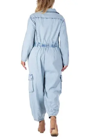 STANDARDS & PRACTICES Cargo Long Sleeve Denim Jumpsuit